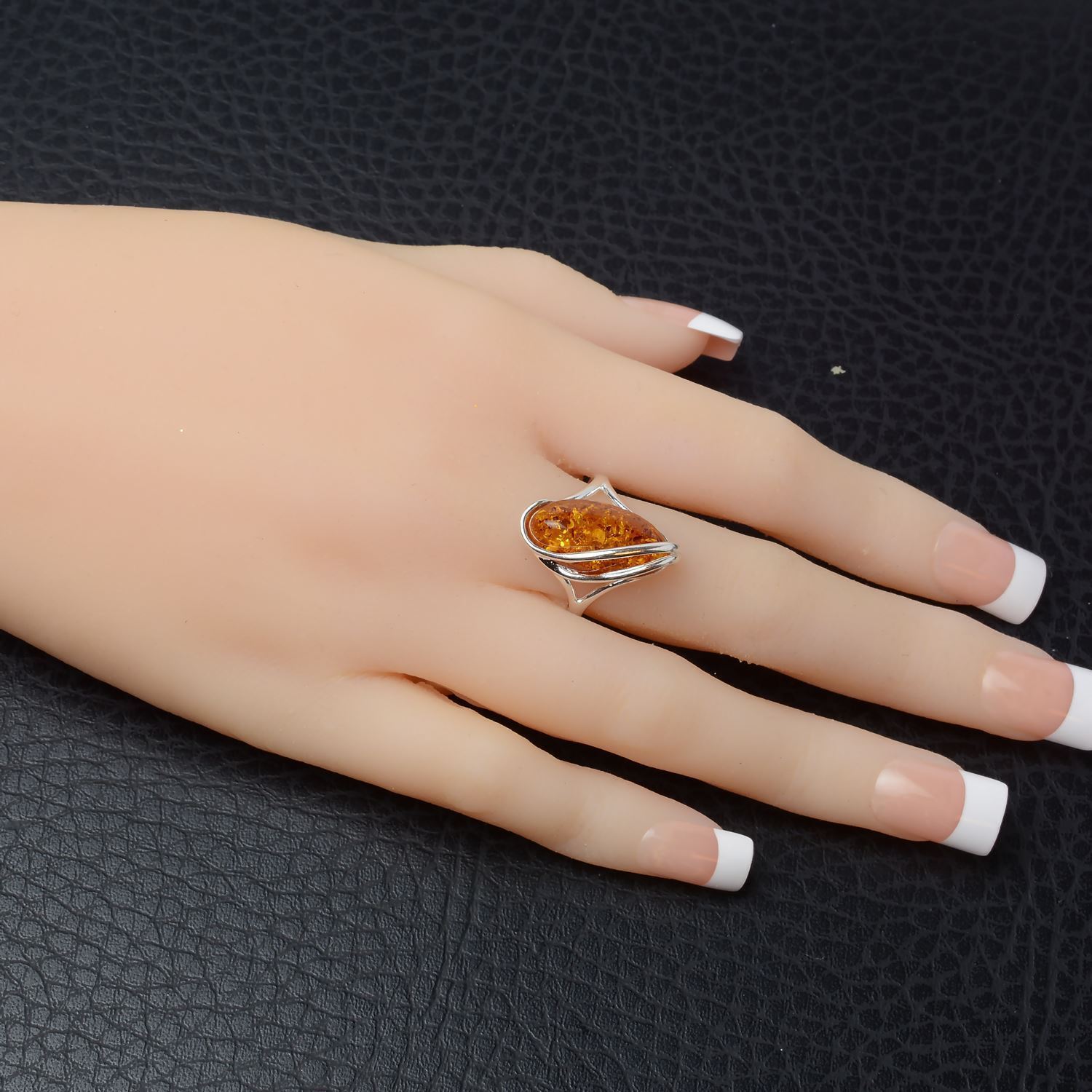 Sterling Silver and Baltic Honey Oval Amber Ring "Micaela"