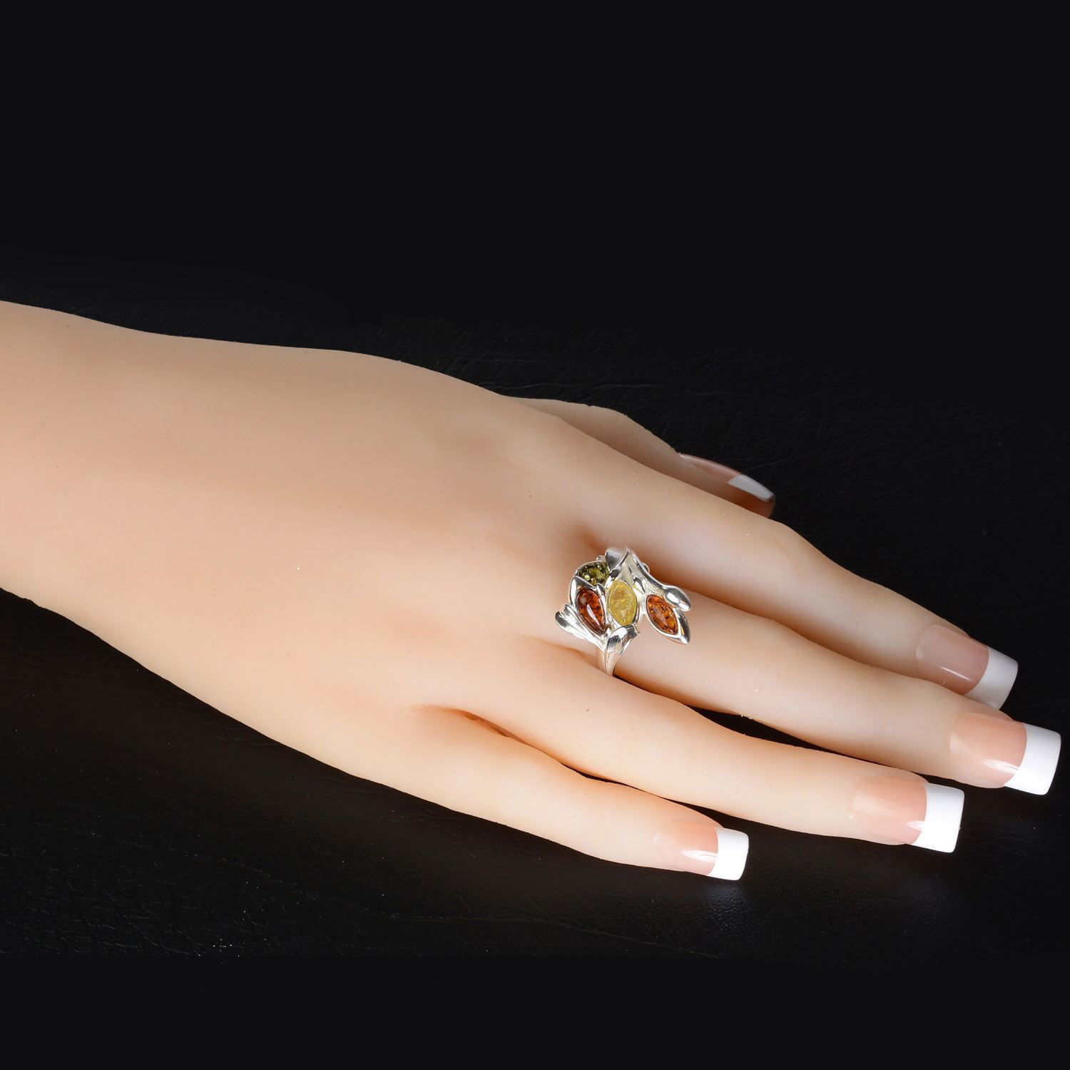 Sterling Silver and Baltic Multicolored Amber Ring "Layla"