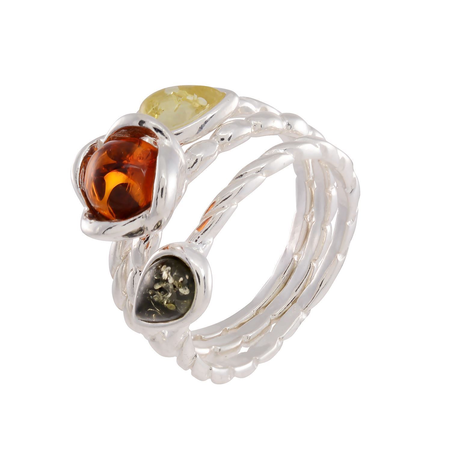 Stacking Sterling Silver and Natural Baltic Multicolored Amber Rings ...