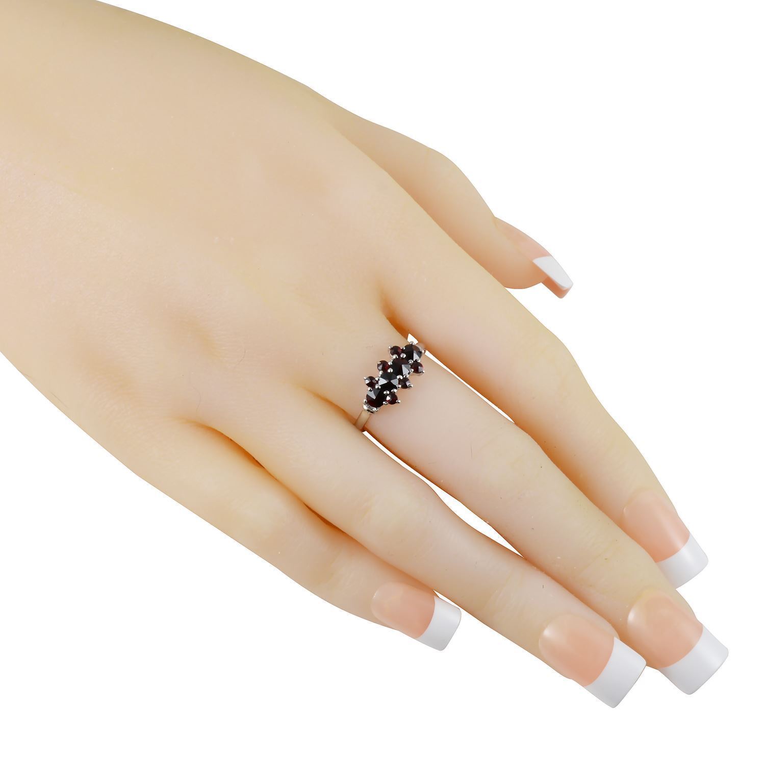 Bohemian Garnet Sterling Silver Rhodium Plated Cluster Ring