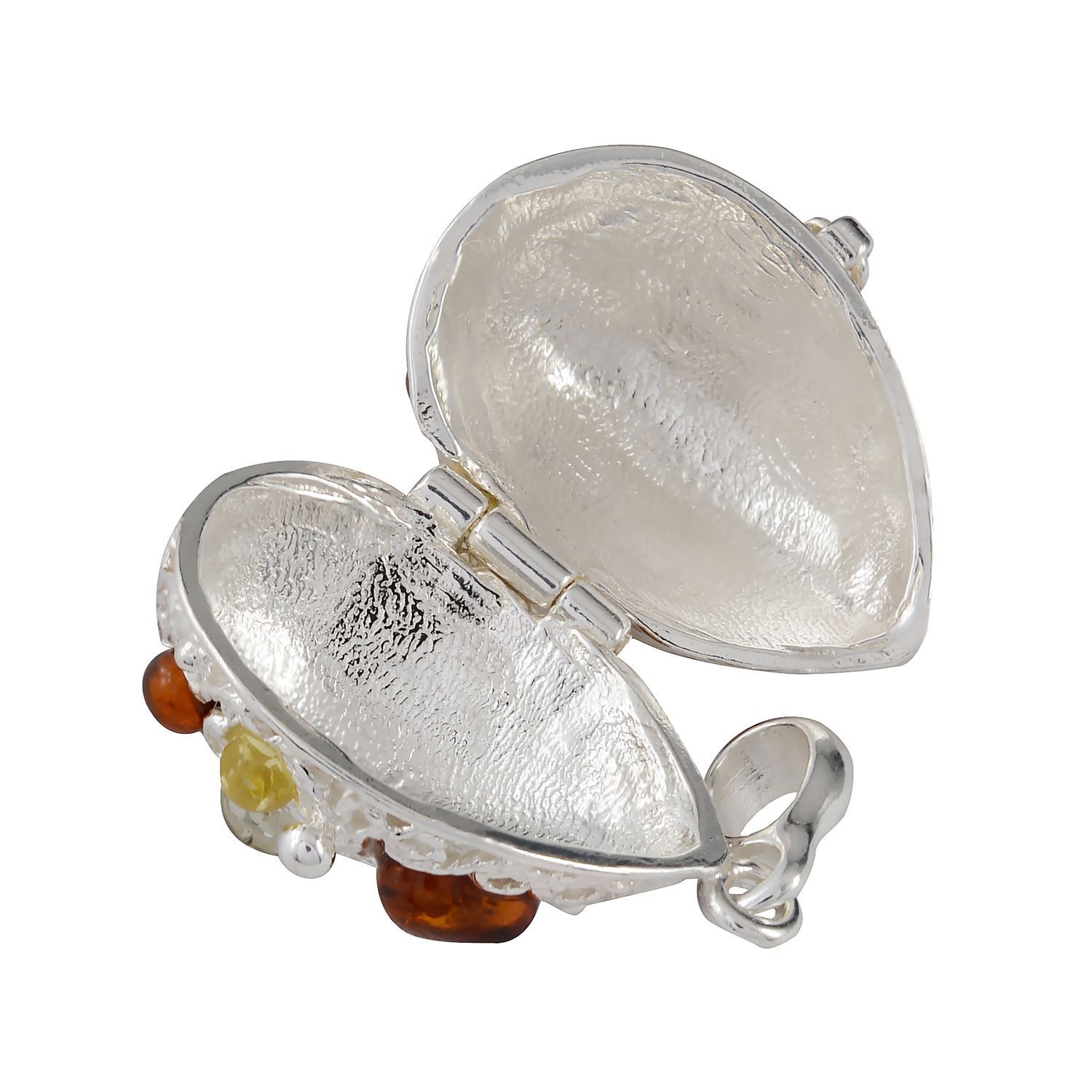 Sterling Silver and Baltic Multicolored Amber Locket Pendant Necklace