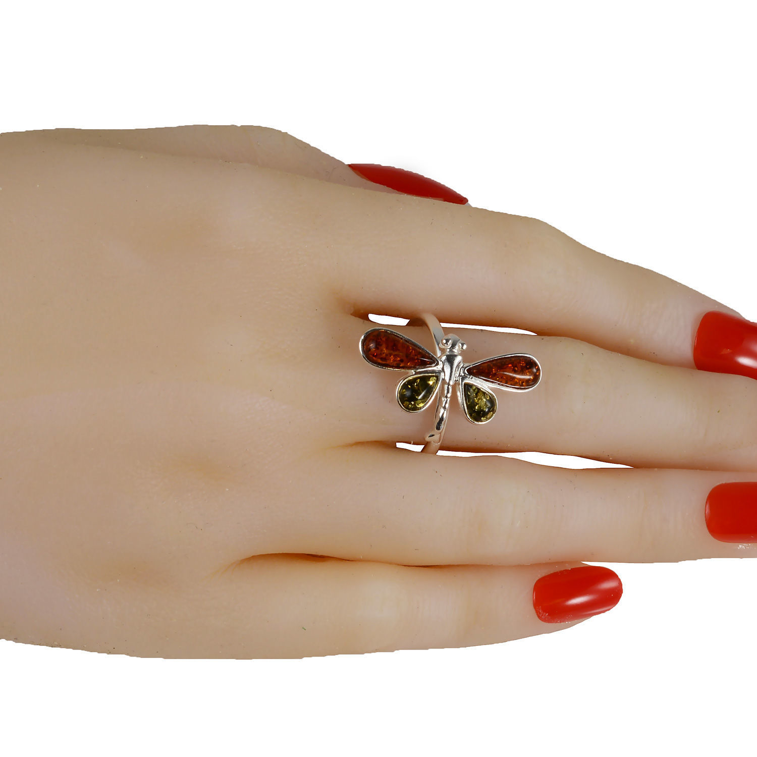 Adjustable ring for women, 925 sterling silver and natural Baltic amber ...