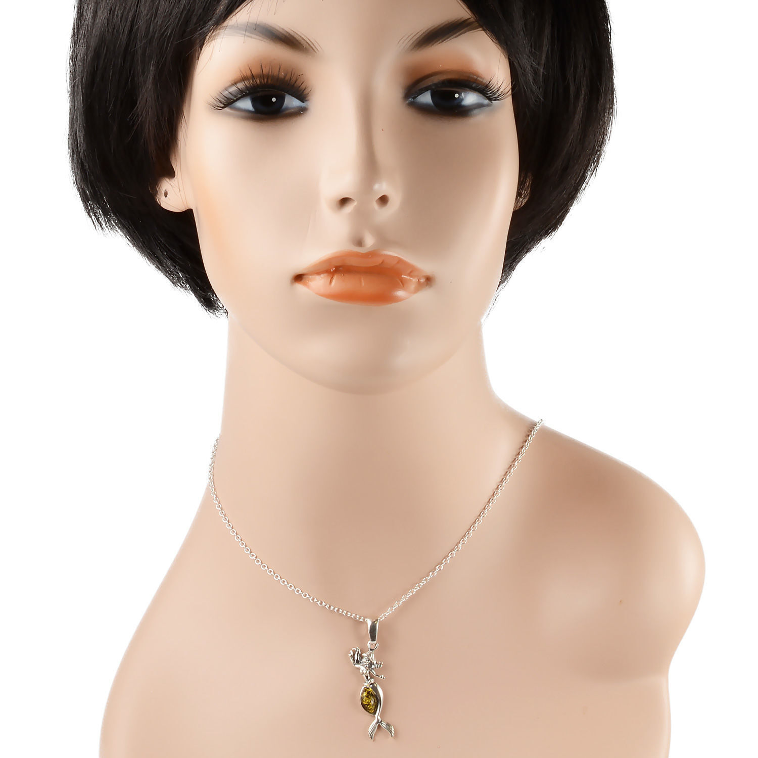 Sterling Silver and Baltic Amber Mermaid Pendant