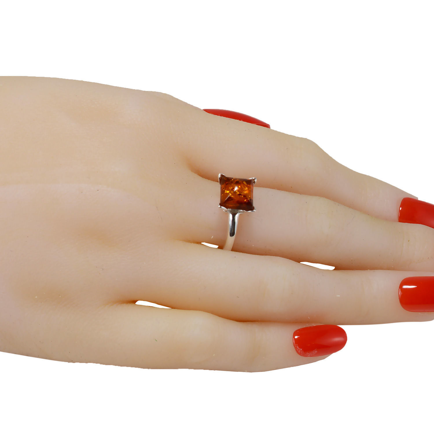 Sterling Silver and Baltic Honey Amber Square Ring "Nelda"