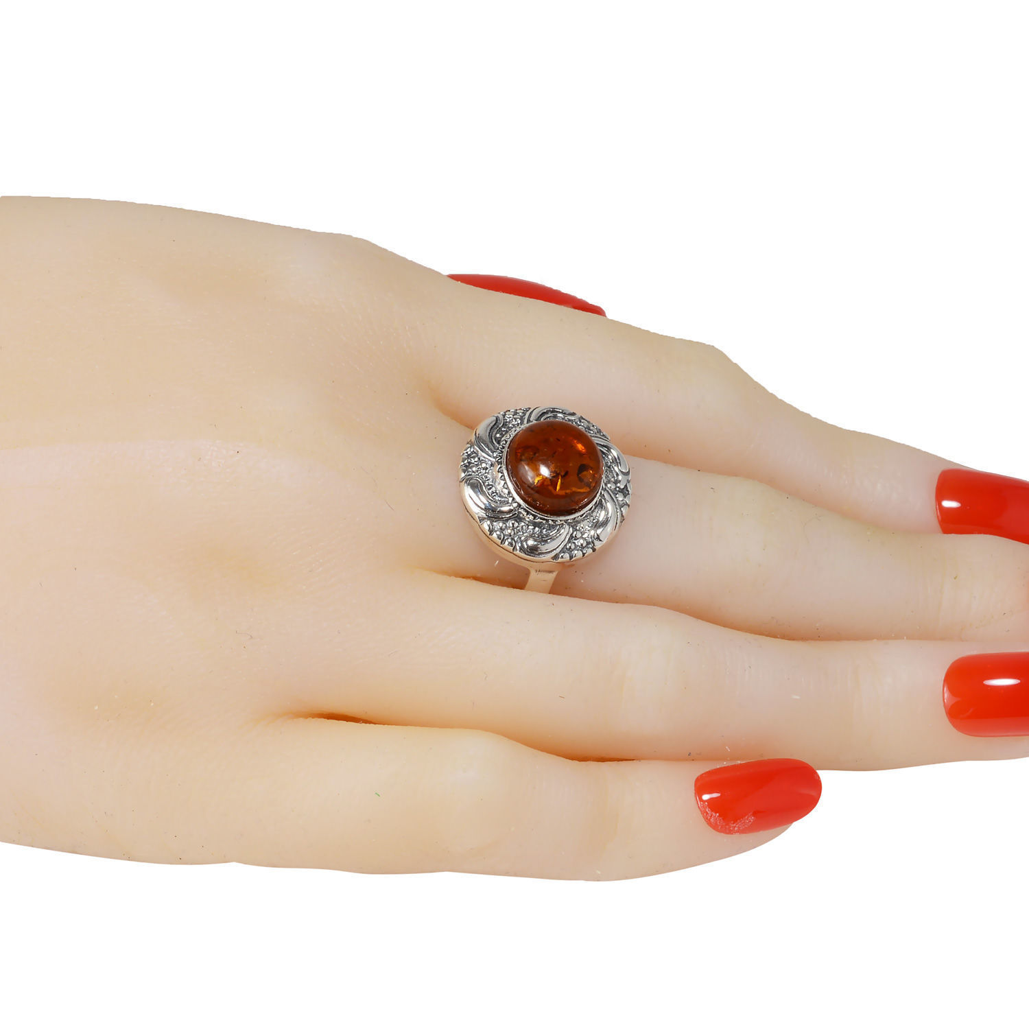 Sterling Silver and Baltic Honey Amber Round Ring "Inga"
