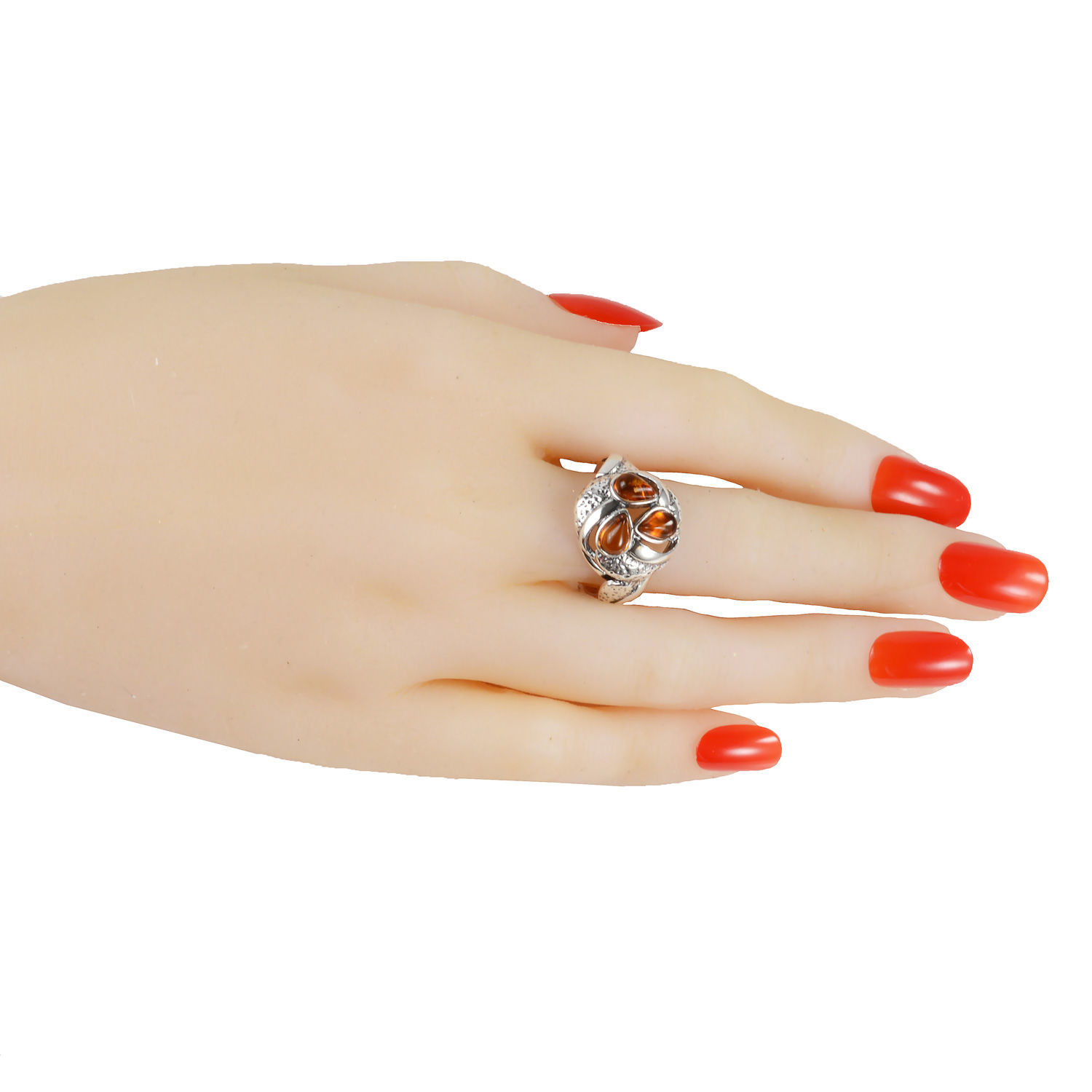 Sterling Silver and Baltic Honey Amber Infinity Knots Ring