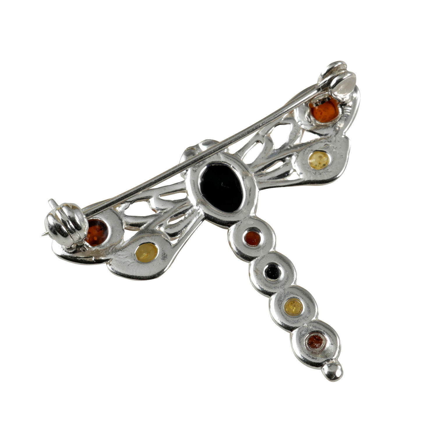 Sterling Silver and Baltic Amber Dragonfly Brooch (Small)