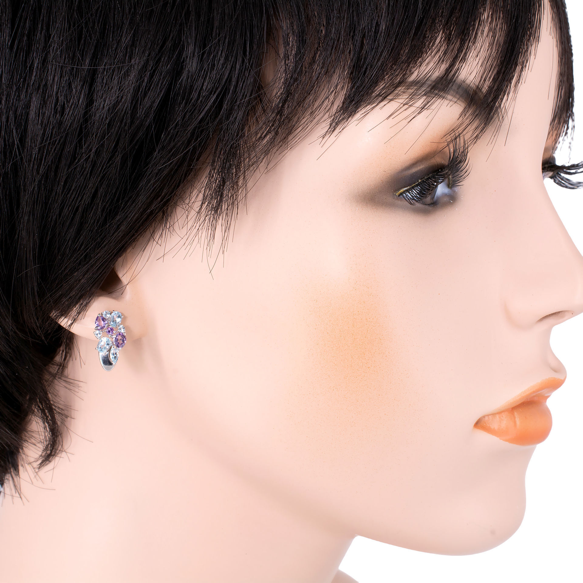 Sterling Silver Amethyst and Sky Blue Topaz English Lock Earrings