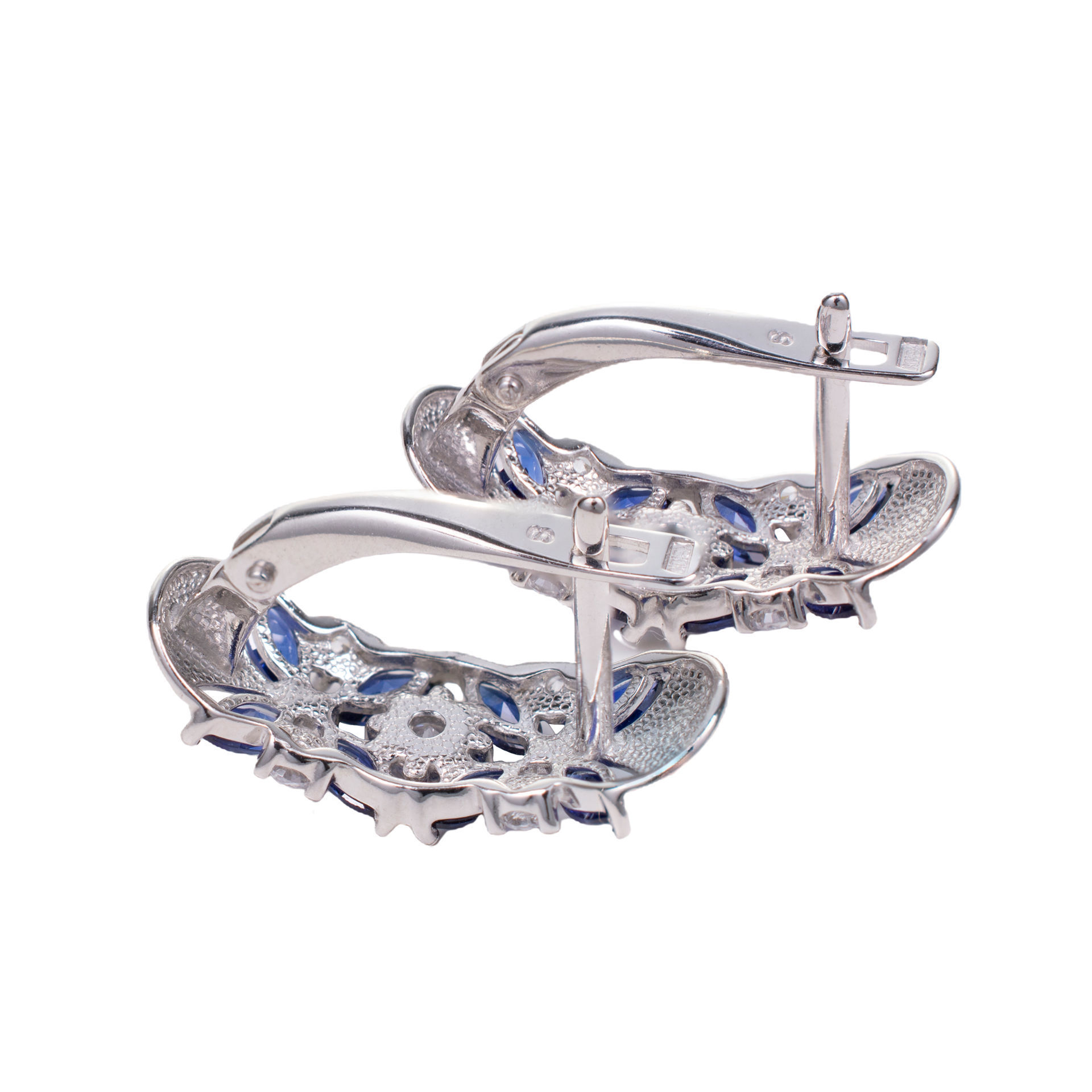 Sterling Silver Lab Created Sapphire Cubic Zirconia English Lock Earrings