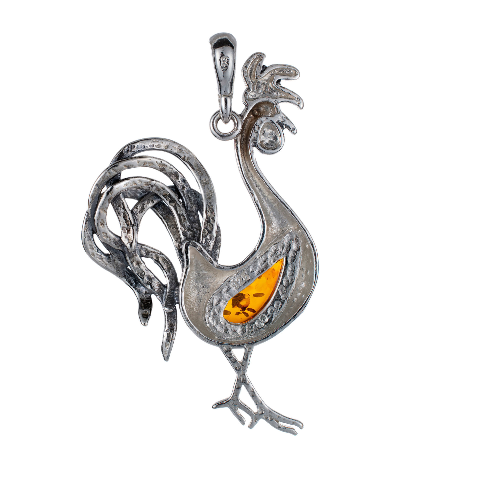 925 Sterling Silver and Honey Baltic Amber Rooster Pendant Necklace for ...