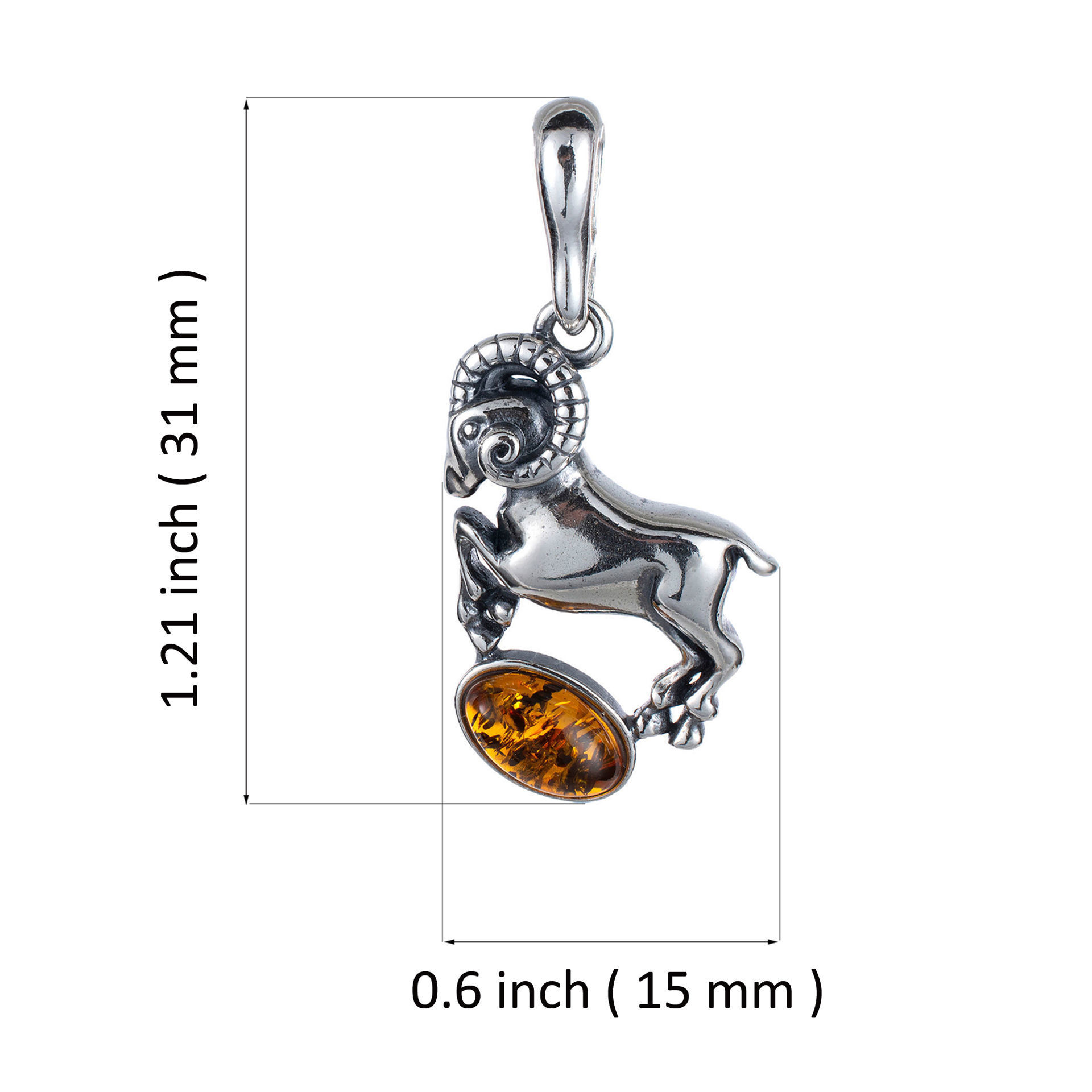 Sterling Silver and Baltic Amber Aries Zodiac Sign Pendant