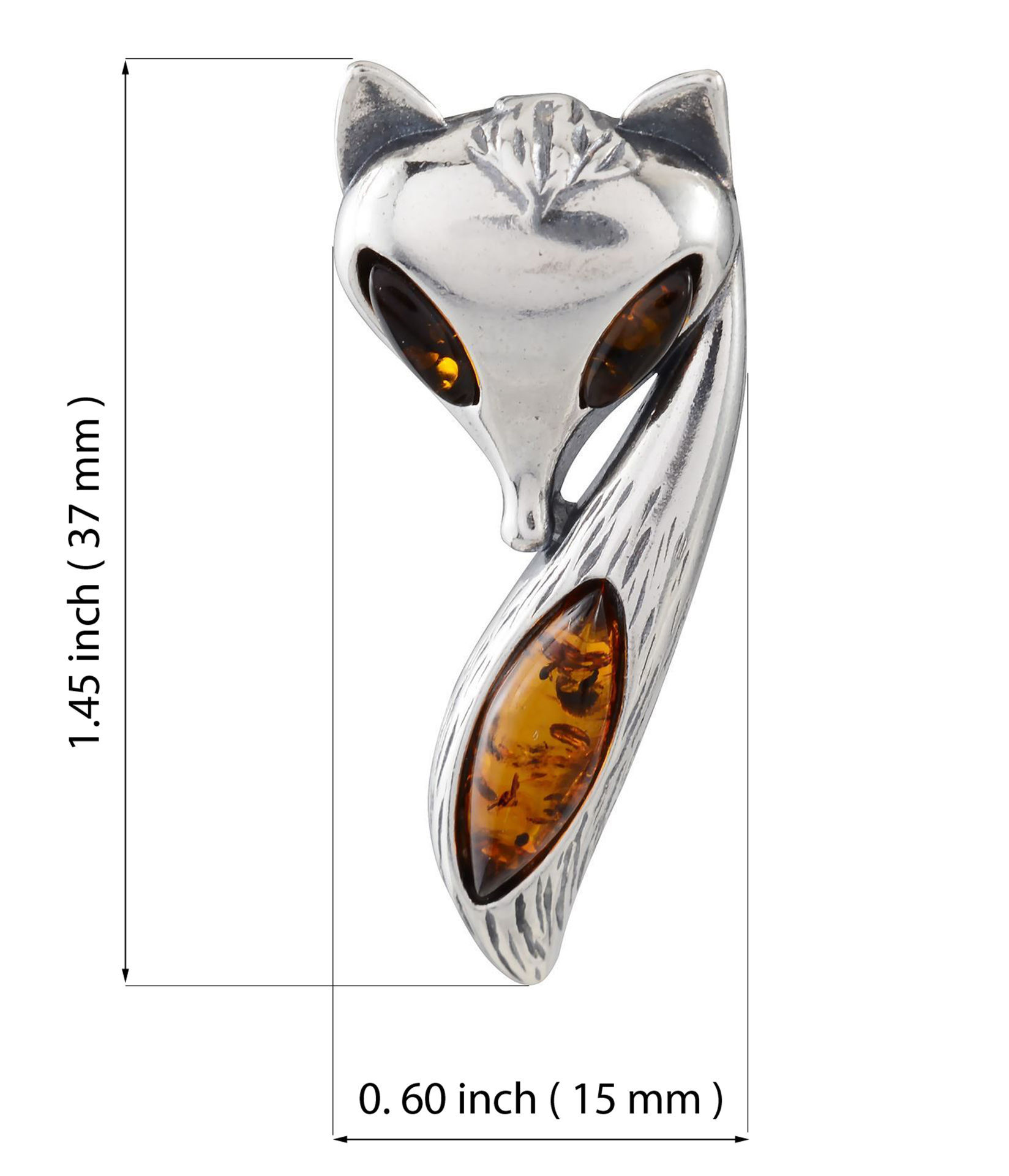 Silver Fox Pendant Necklace, Baltic Honey Amber and 925 Sterling Silver ...