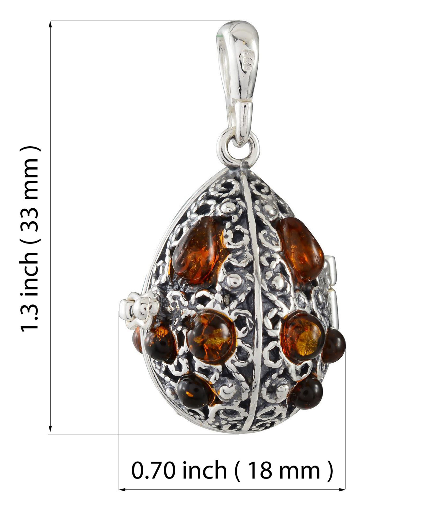 Sterling Silver and Baltic Honey Amber Locket Pendant Necklace