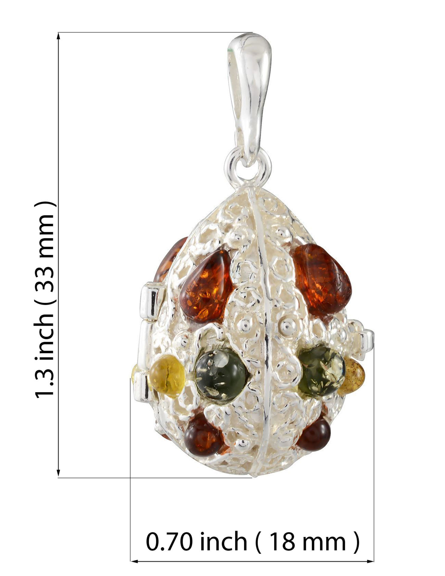 Sterling Silver and Baltic Multicolored Amber Locket Pendant Necklace