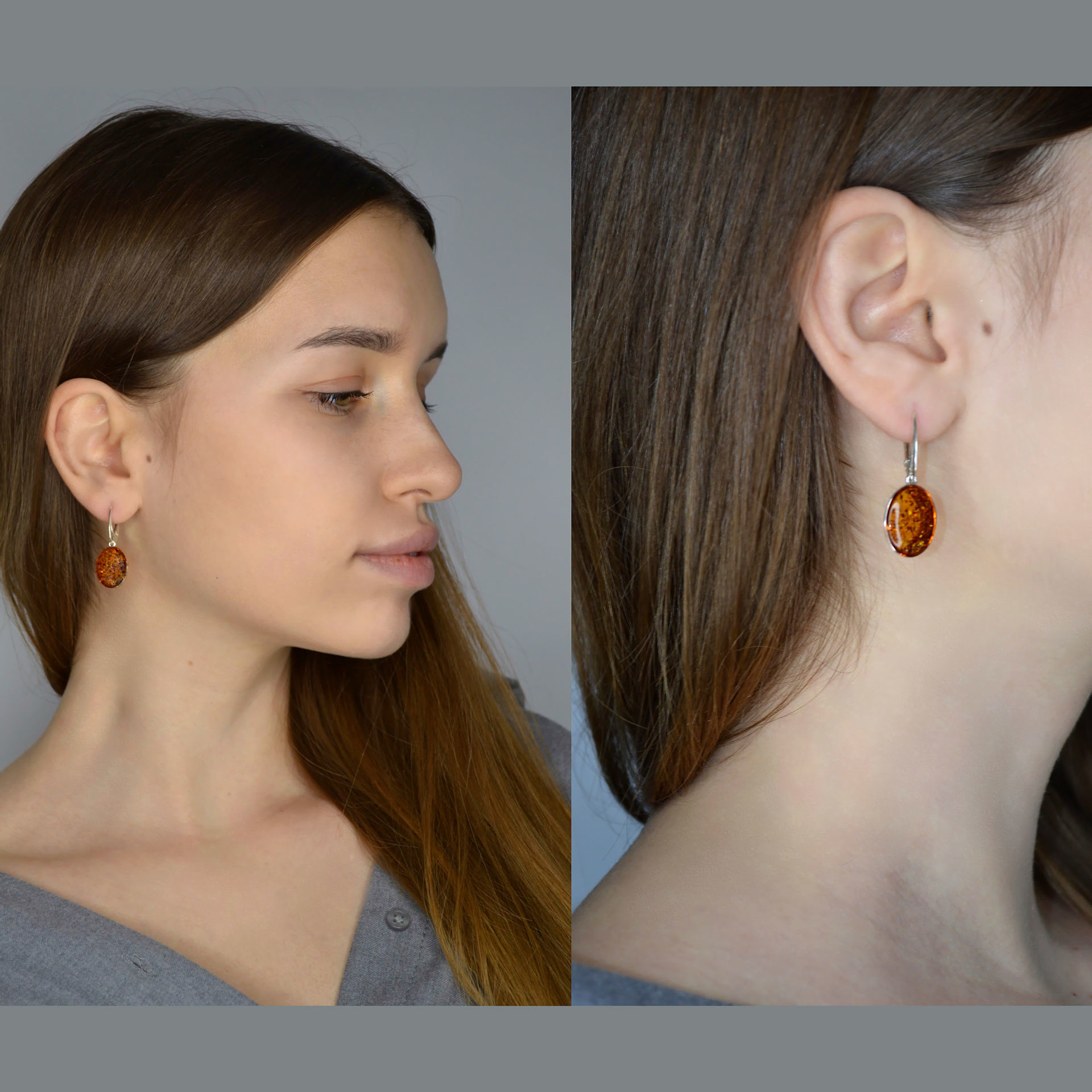 Sterling Silver and Baltic Amber French Leverback Honey Amber Oval ...