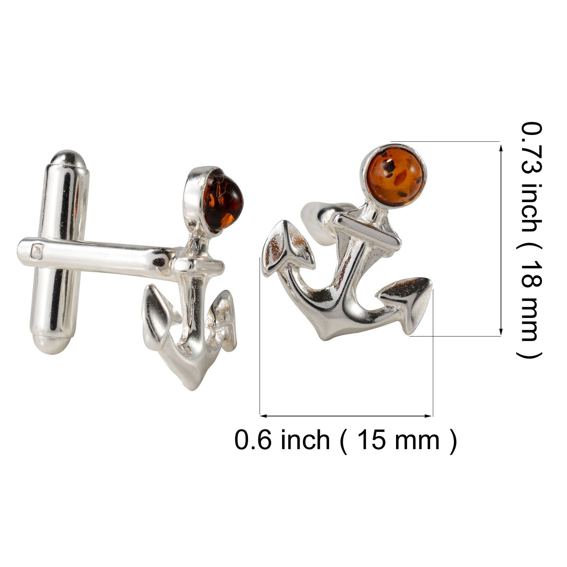 Sterling Silver and Baltic Honey Amber "Anchor" Cufflinks