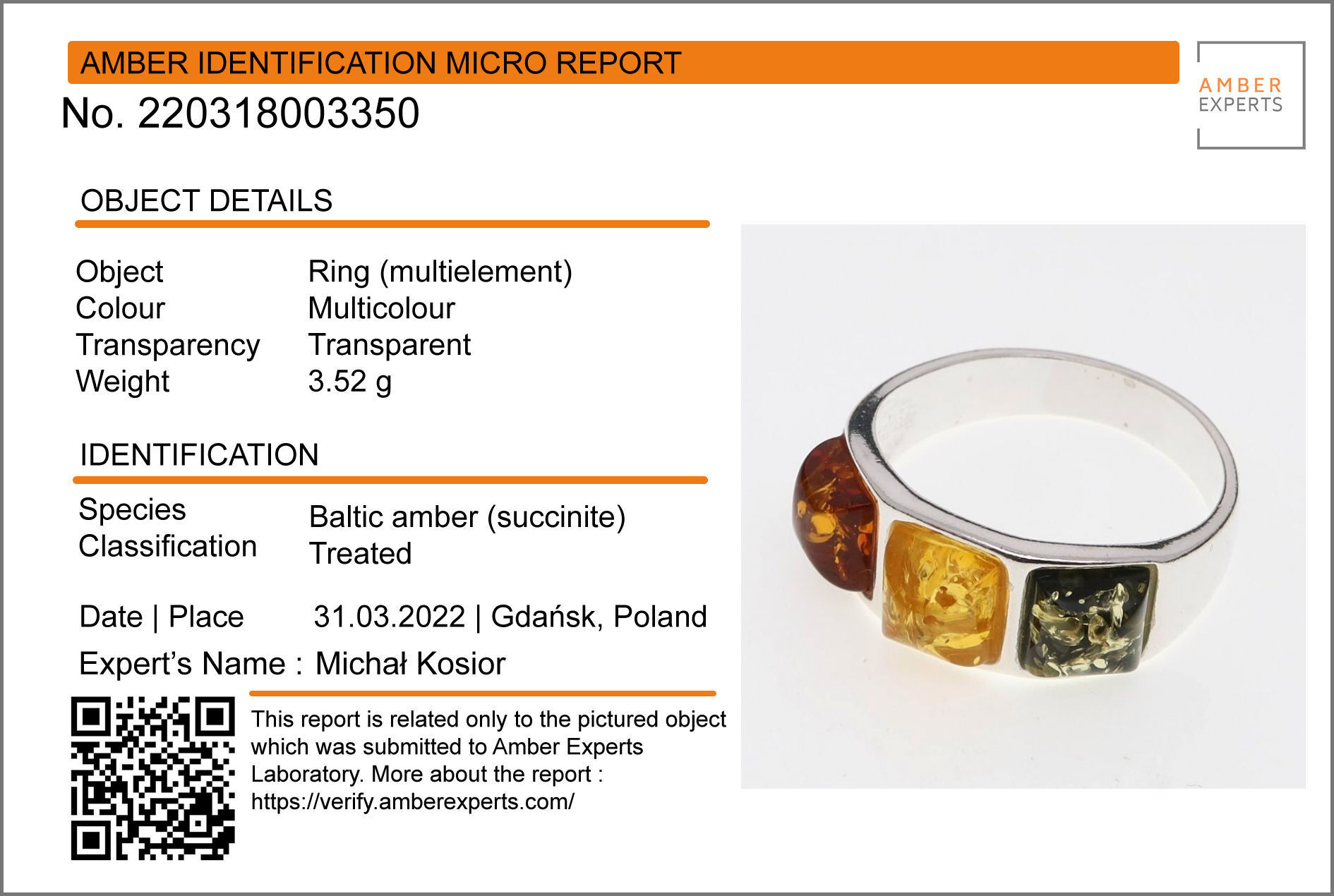 Sterling Silver and Baltic Multi Colored Amber Ring "Mila"