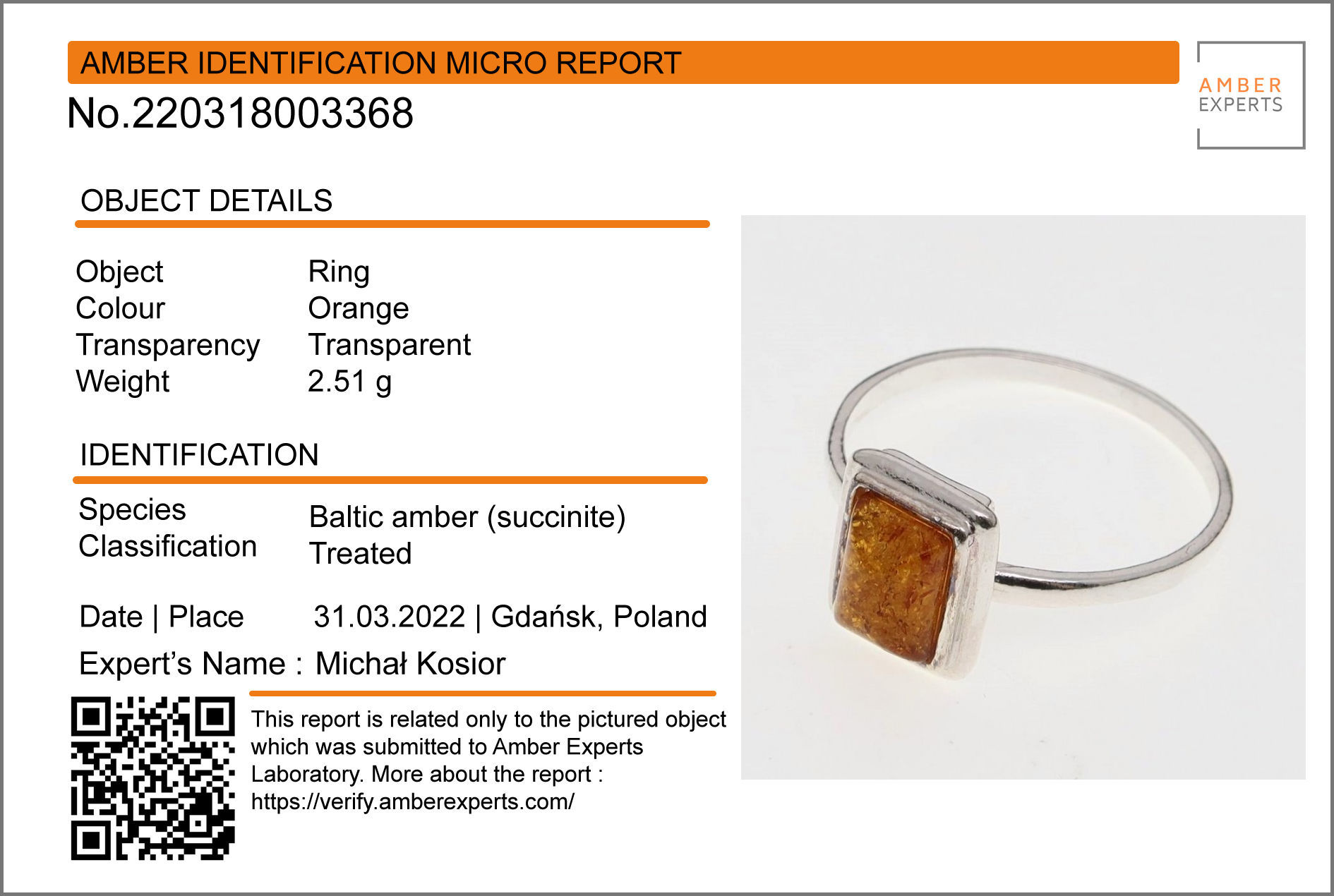 Sterling Silver and Baltic Honey Small Rectangle Amber Ring