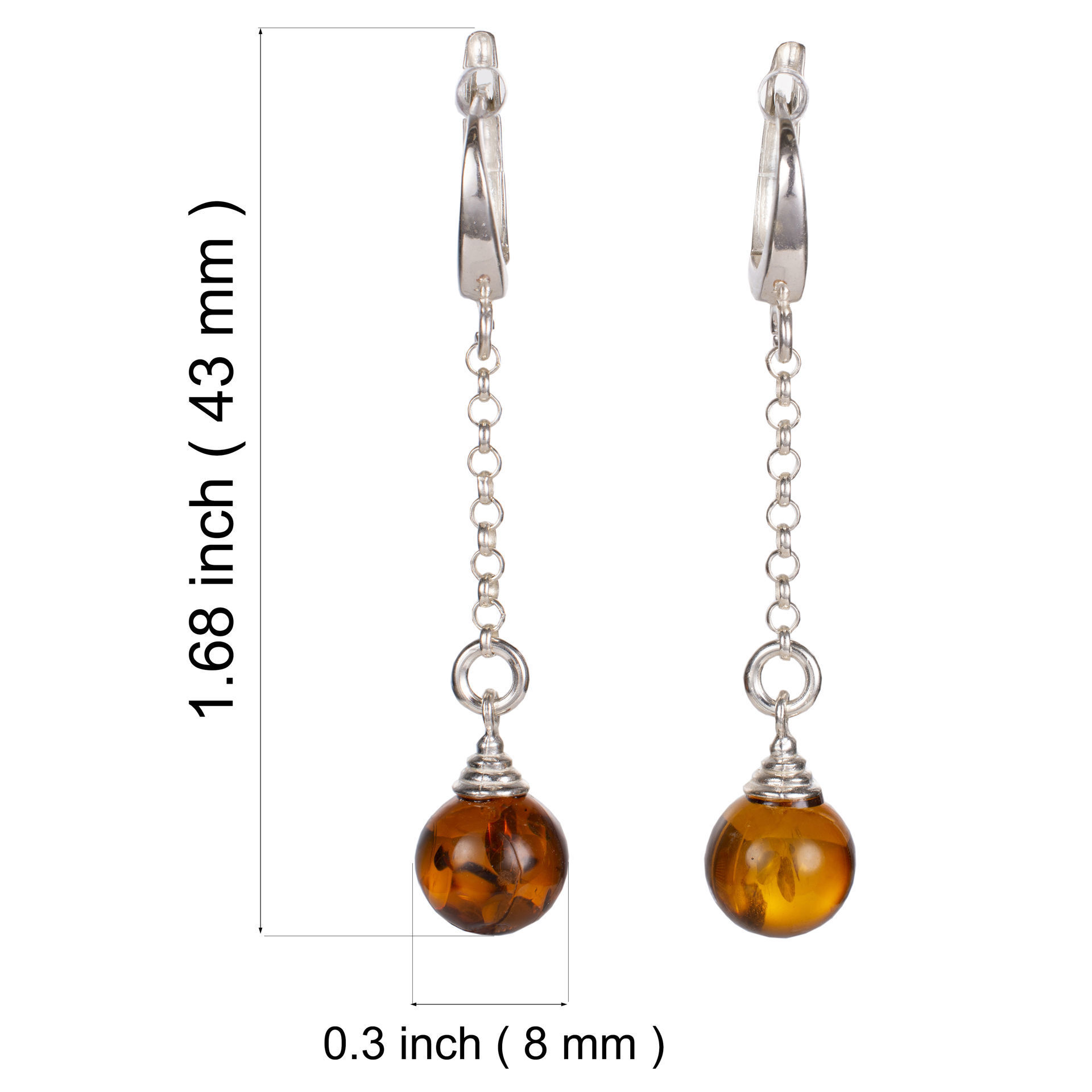 Sterling Silver Baltic Honey Amber English Lock Earrings "Elidee"
